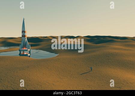 Rocket landed on the sand Stock Photo - Alamy
