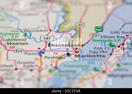 Menominee Wisconsin USA shown on a road map or Geography map Stock ...