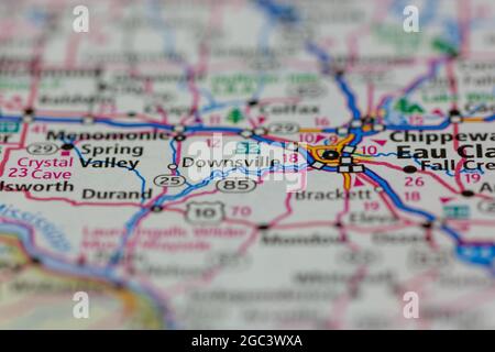 Downsville Wisconsin USA shown on a road map or Geography map Stock ...