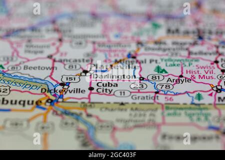 Darlington Wisconsin USA shown on a road map or Geography map Stock ...