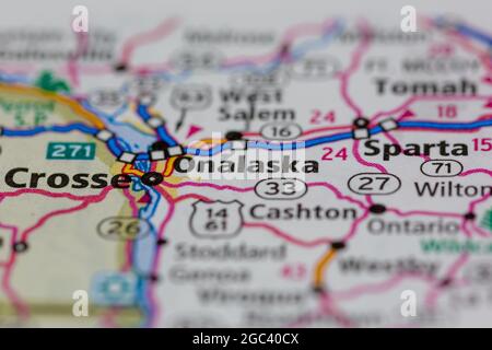 Onalaska Wisconsin USA shown on a road map or Geography map Stock Photo ...