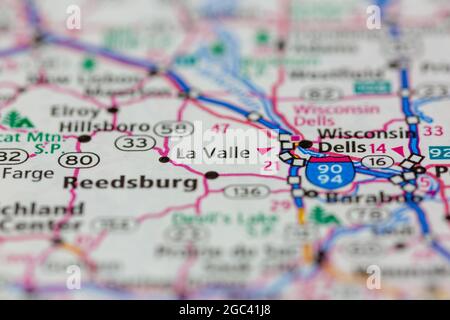 La Valle Wisconsin USA shown on a road map or Geography map Stock Photo ...