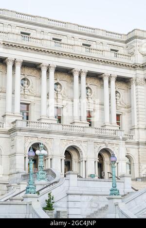Exterior facade stairs of the Library of Congress Jefferson Building ...