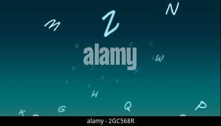 Digital image of multiple alphabets floating and moving against black ...