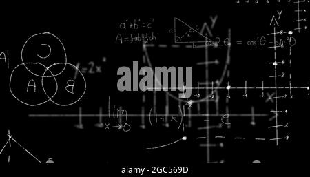 Digital image of mathematical equations and shapes floating against ...