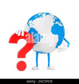 Earth Globe Person Character Mascot with Four Pieces of Colorful Jigsaw ...