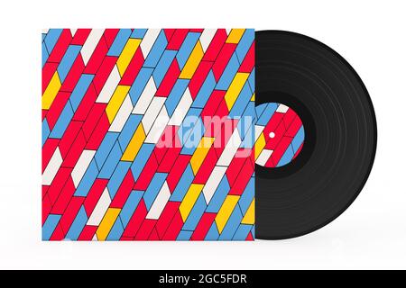 Old Vinyl Record Disk in Abstract Multicolored Paper Case on a white ...