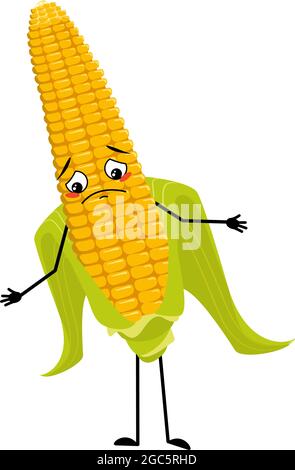 Cute corn cob character with sad emotions, face and mask keep distance ...
