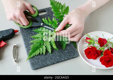 Florist at work: How to make a hair clip with fresh flowers and fern ...