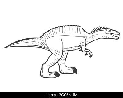 Drawing of dinosaur - hand sketch of spinosaurus, black and white ...