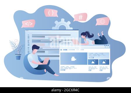 Front end development. Developer programmer person develop computer phone website interface ...