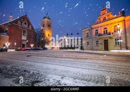 Poland, Subcarpathia, Rzeszow, Old town at dusk in winter Stock Photo ...
