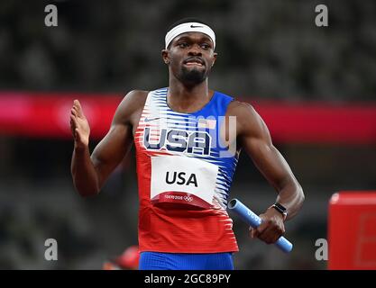 United States' Rai Benjamin reacts after winning gold medal in the men ...