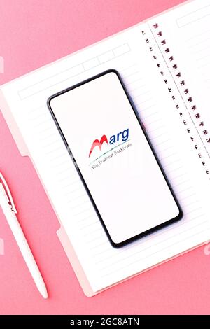 Assam, India - August 6, 2021 : Marg logo on phone screen stock image ...