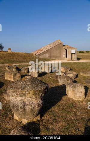 italy, lazio, tarquinia, monterozzi etruscan necropolis, tomb interior ...