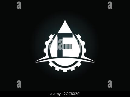 Initial M monogram alphabet with gear swoosh and oil. Oil and gas logo concept. Font emblem ...