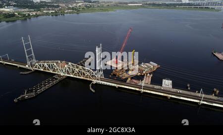 View of South Amboy, NJ with the River Draw Bridge on July 29, 1924 ...