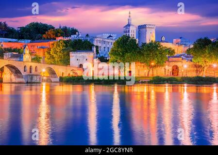 Papal Palace at Rhone River in Avignon, Provence, France Stock Photo ...