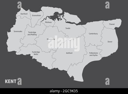 vector administrative map of the county Kent, England Stock Vector ...