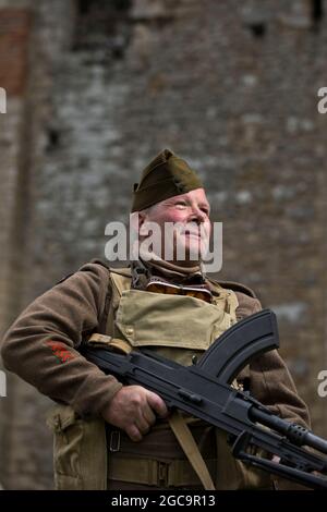 A British Army Desert Rat in the turret of a tank wearing mask and ...