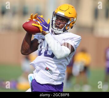 LSU wide receiver Jaray Jenkins runs a drill at the NFL football ...