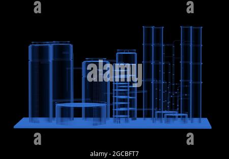 3d rendering x-ray crude oil pump or oil rig on black background Stock ...