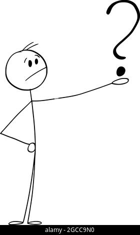 Stickman with info sign, vector drawing on white background Stock ...