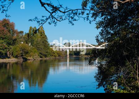 A bridge along the Waikato River through Hamilton, New Zealand Stock ...