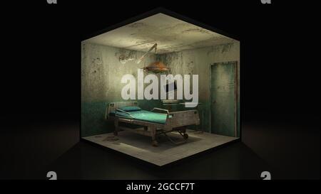 Horror and creepy abandoned operating room in the hospital with blood ...