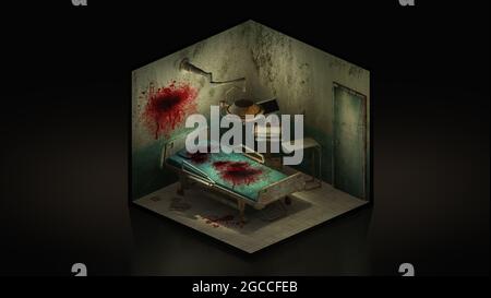 Horror and creepy abandoned operating room in the hospital with blood ...