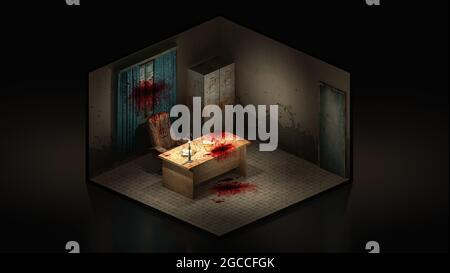 Horror and creepy working room in the hospital with blood. 3d ...