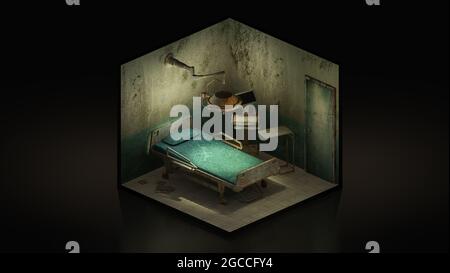 Horror and creepy abandoned operating room in the hospital with blood ...