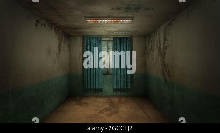 The interior design of horror and creepy damage empty room., 3D ...