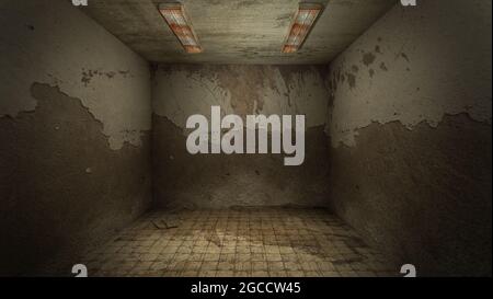 The interior design of horror and creepy damage empty room., 3D ...