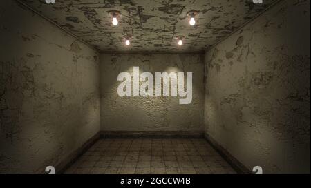The interior design of horror and creepy damage empty room., 3D ...