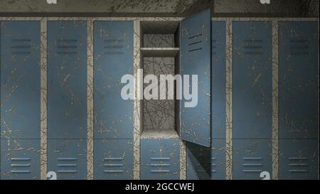 horror and creepy Locker room in the hospital with blood .3D rendering ...