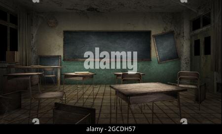 horror and creepy classroom in the school. 3D rendering Stock Photo - Alamy
