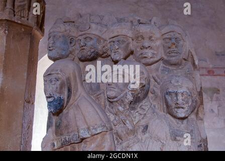 At the museum of Carcassone: medieval altar piece with a relief ...