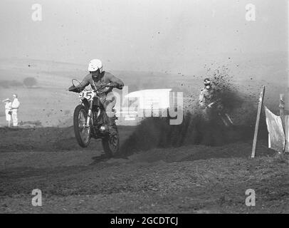 1960s, historical, motorcycle scramble, a rider on his bike on the ...