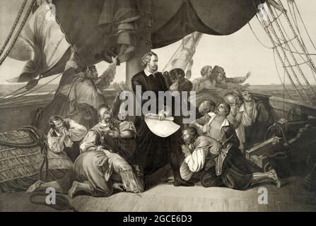 Christopher Columbus (1451-1506) landing on Island of San salvador ...