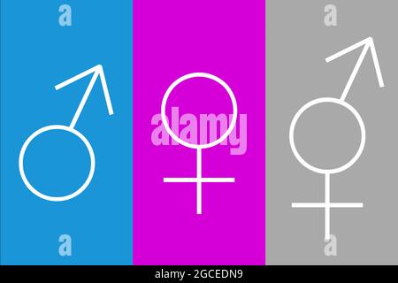 An illustration of three gender signs distinguished by person figures ...