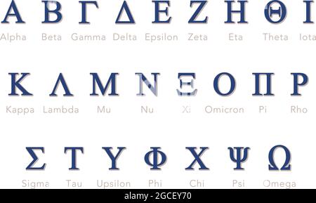 Greek alphabet letters or symbols with names in vector set Stock Vector ...
