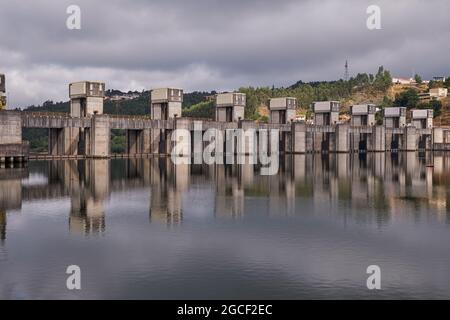 Crestuma - Lever Dam - concrete gravity dam on the Douro River with a ...