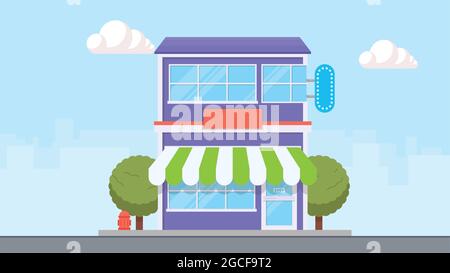 Shop building. Front and side view. 3d and outline drawing Stock Vector ...