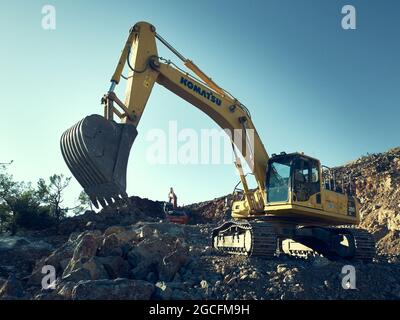 road excavation works at construction site for laying of fibre optic ...