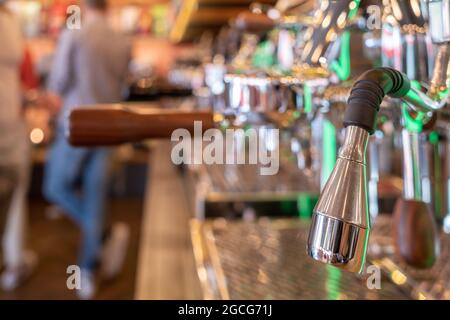 Selective focus at steam pipe of Espresso Machine at coffee machine ...