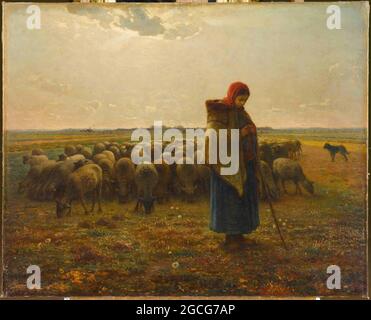A Shepherdess And Her Flock by Jean-Francois Millet Stock Photo - Alamy