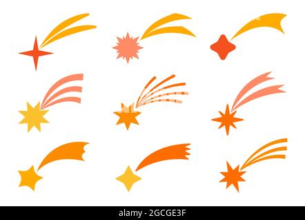 Comet sticker label flat style set. Celestial element object rising ...