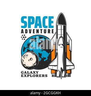 rocket spaceship launch planets emblem vector illustration Stock Vector ...