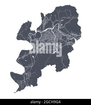 Urban city map of Daegu. Vector illustration, Daegu map grayscale art ...
